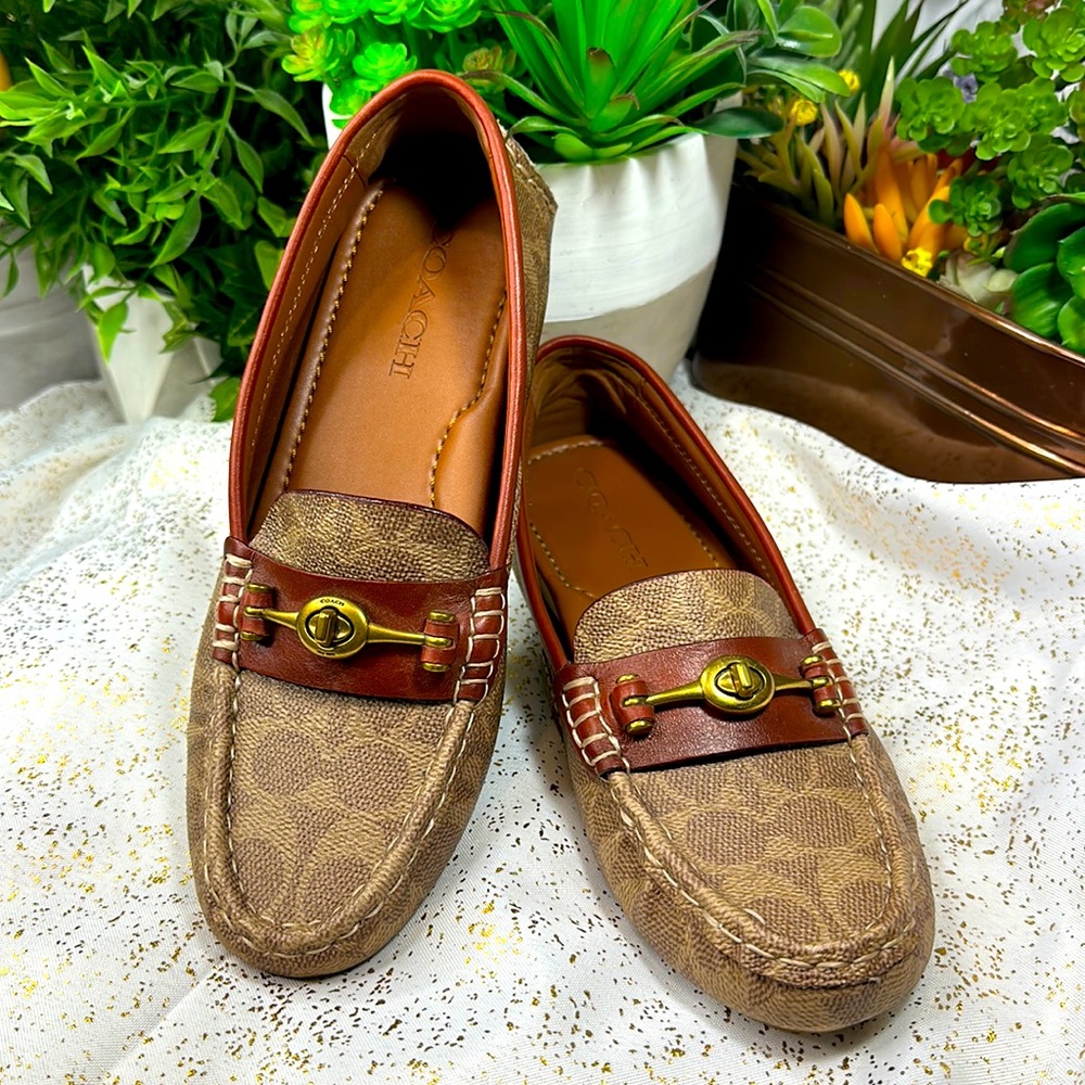 Coach Loafers Driving Shoes Coated Canvas Leather 7.5 - Gem